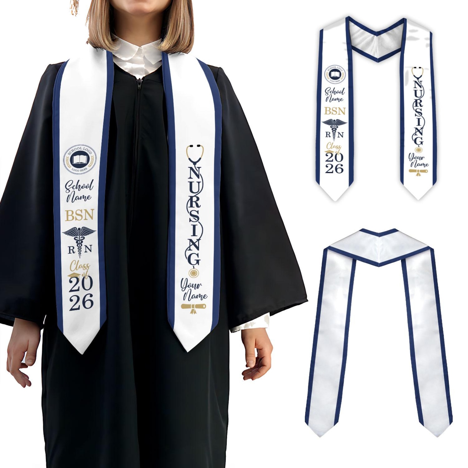 Personalized Nurse Graduation Sash 2026, Custom Photo Stole for Future ...