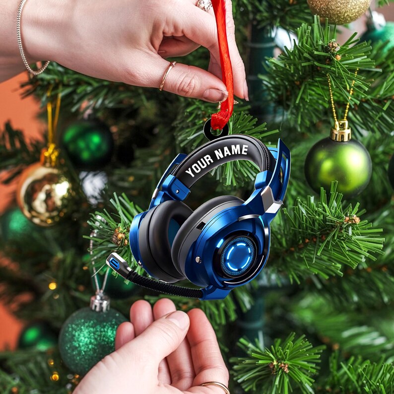 Personalized Gaming Headphone Christmas Ornament: Gamer Gift, 2D Flat ...