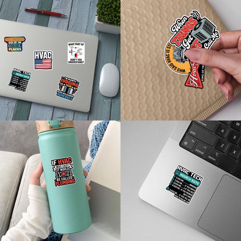 10pcs HVAC Tech Sticker Pack: Funny Waterproof Vinyl Decals for ...