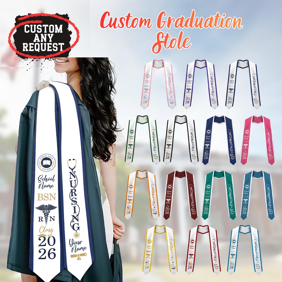 Personalized Nurse Graduation Sash 2026, Custom Photo Stole for Future ...