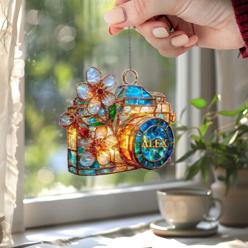Custom Stained Glass Acrylic Camera Ornament: Personalized Photo Lover ...