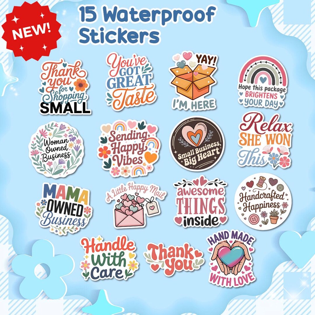 15pcs Small Business Sticker Pack, Shop Owner Stickers, Thank You Order ...
