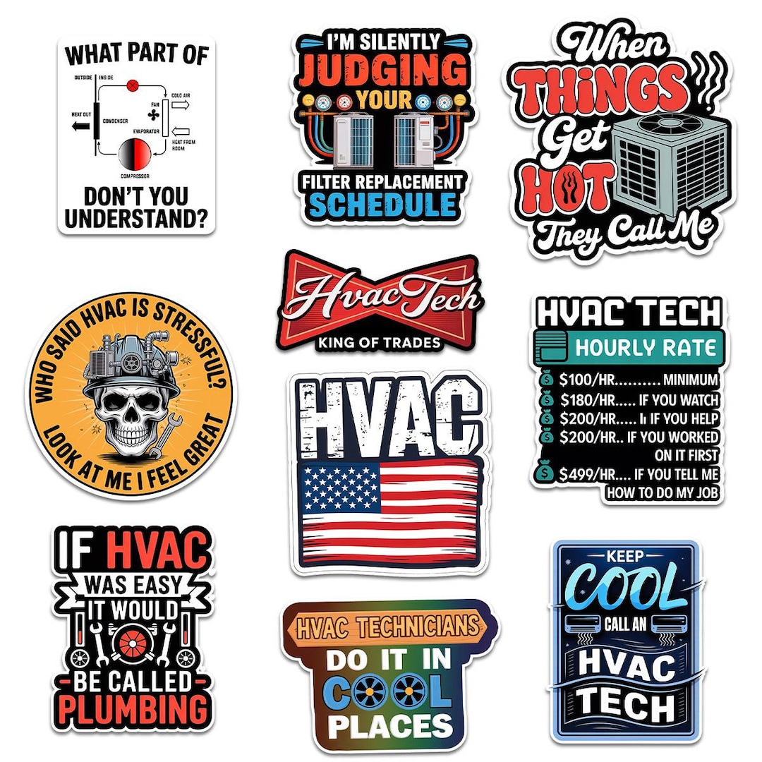 10pcs HVAC Tech Sticker Pack: Funny Waterproof Vinyl Decals for ...
