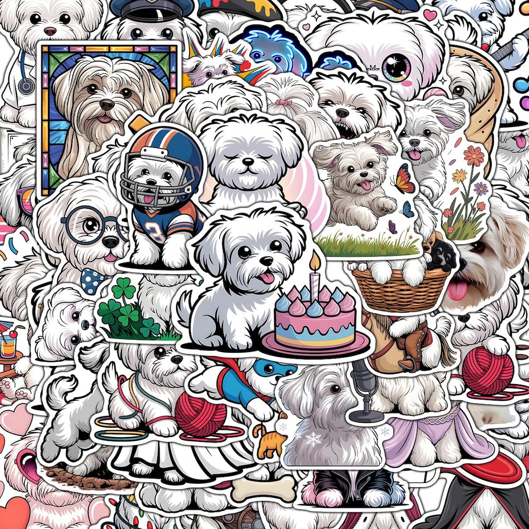60pcs Maltese Sticker Pack, Cute Maltese Dog Stickers, Small White Dog ...