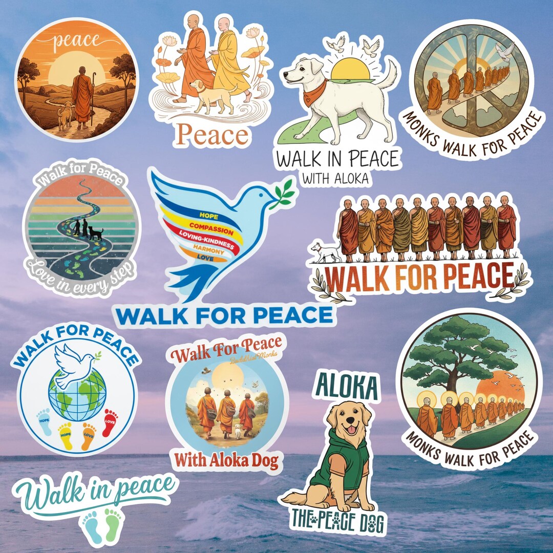 12pcs Buddhist Monks Walk for Peace Sticker, Meditation Zen Sticker ...