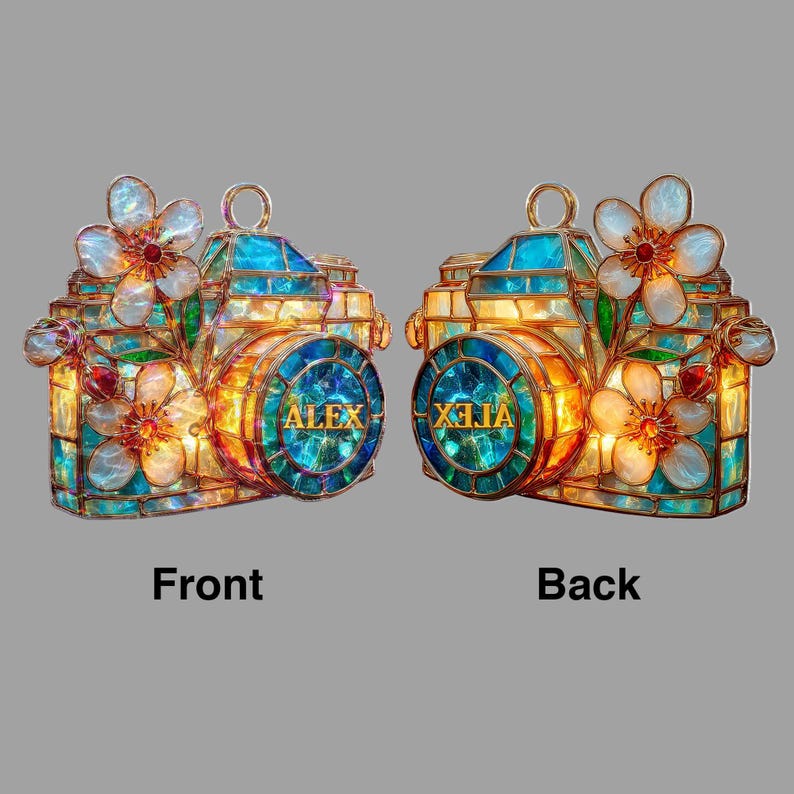 Custom Stained Glass Acrylic Camera Ornament: Personalized Photo Lover ...