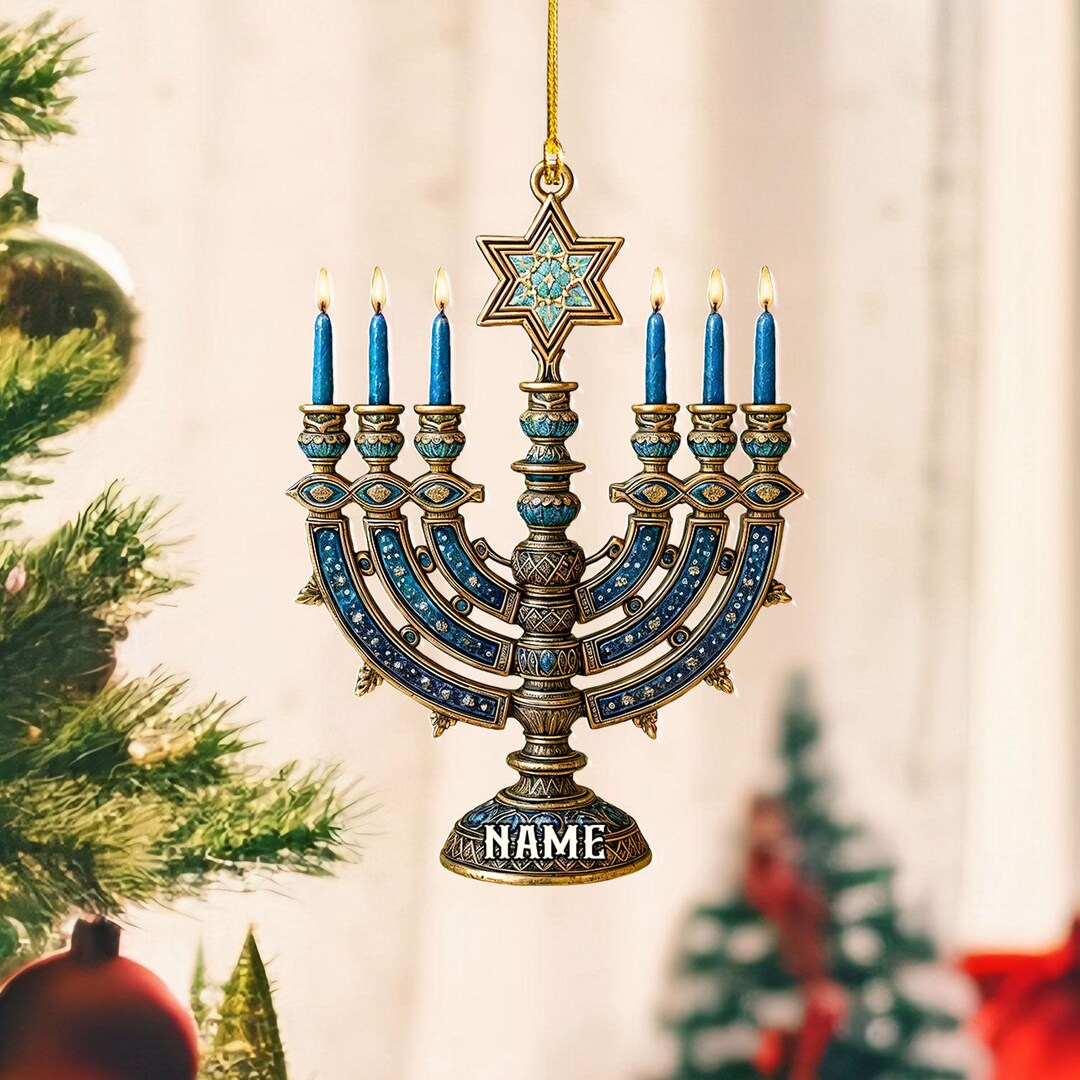 Personalized Menorah Ornament, Custom Hanukkah Gift, Jewish Holiday ...