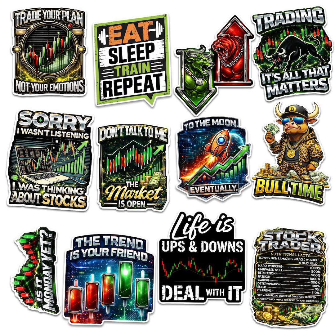 12pcs Trader Sticker Pack, Stock Market Trading Stickers, Day Trader ...