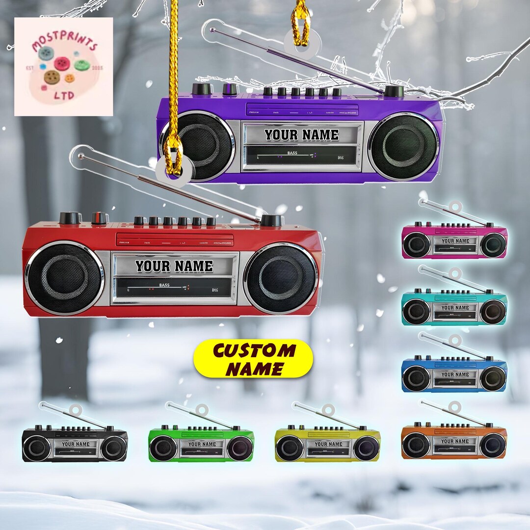 Personalized Boombox Christmas Ornament: Retro 80s Music Decor, 2D Flat ...