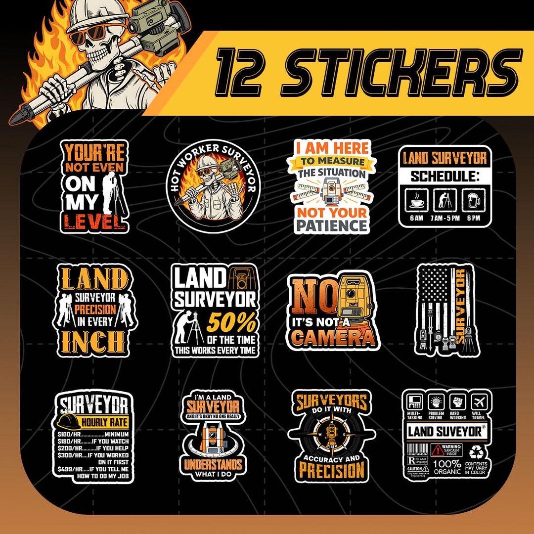 12pcs Surveyor Sticker Pack, Land Surveyor Stickers, Engineering Field ...