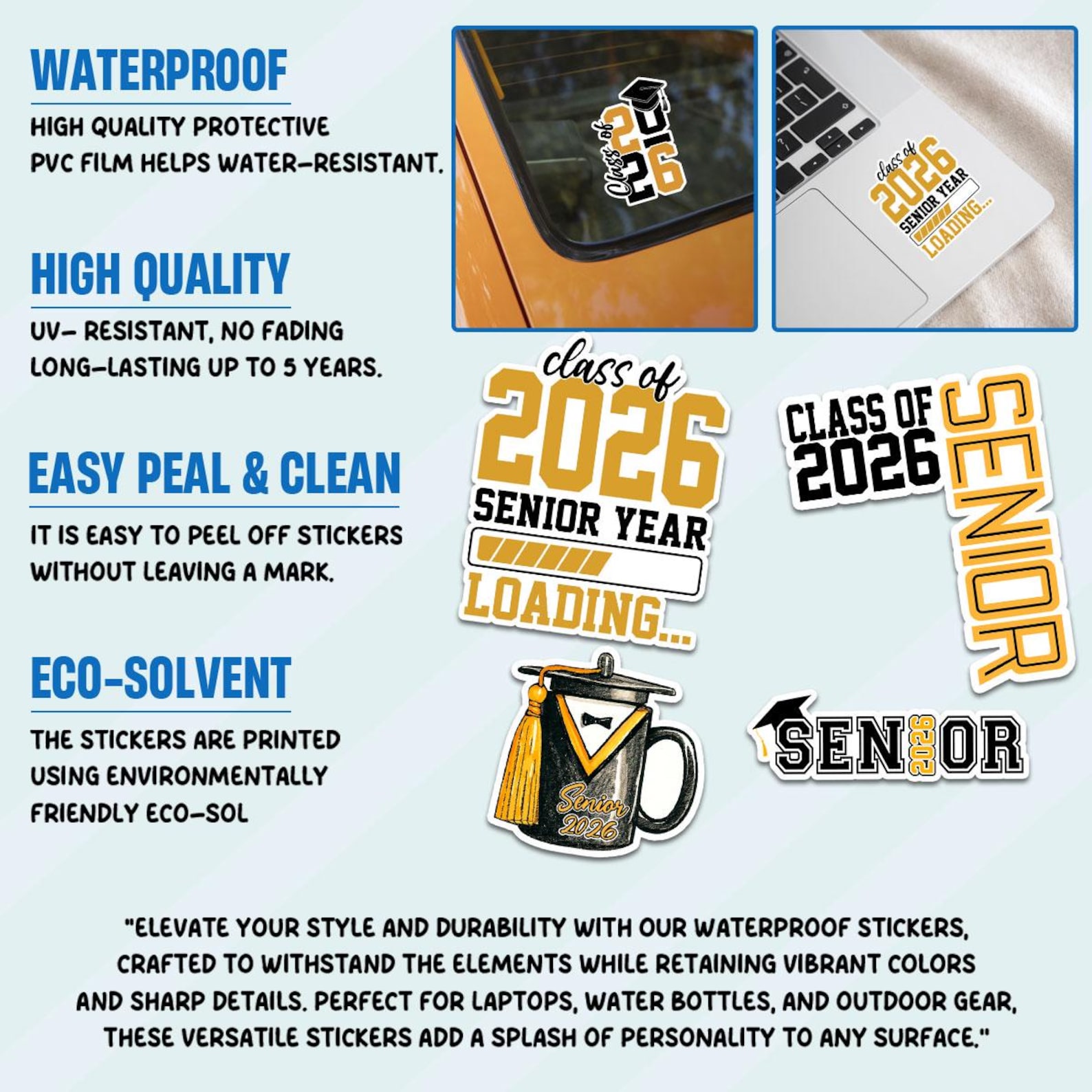 10pcs Senior Class of 2026 Sticker Pack: Black & Gold Graduation ...