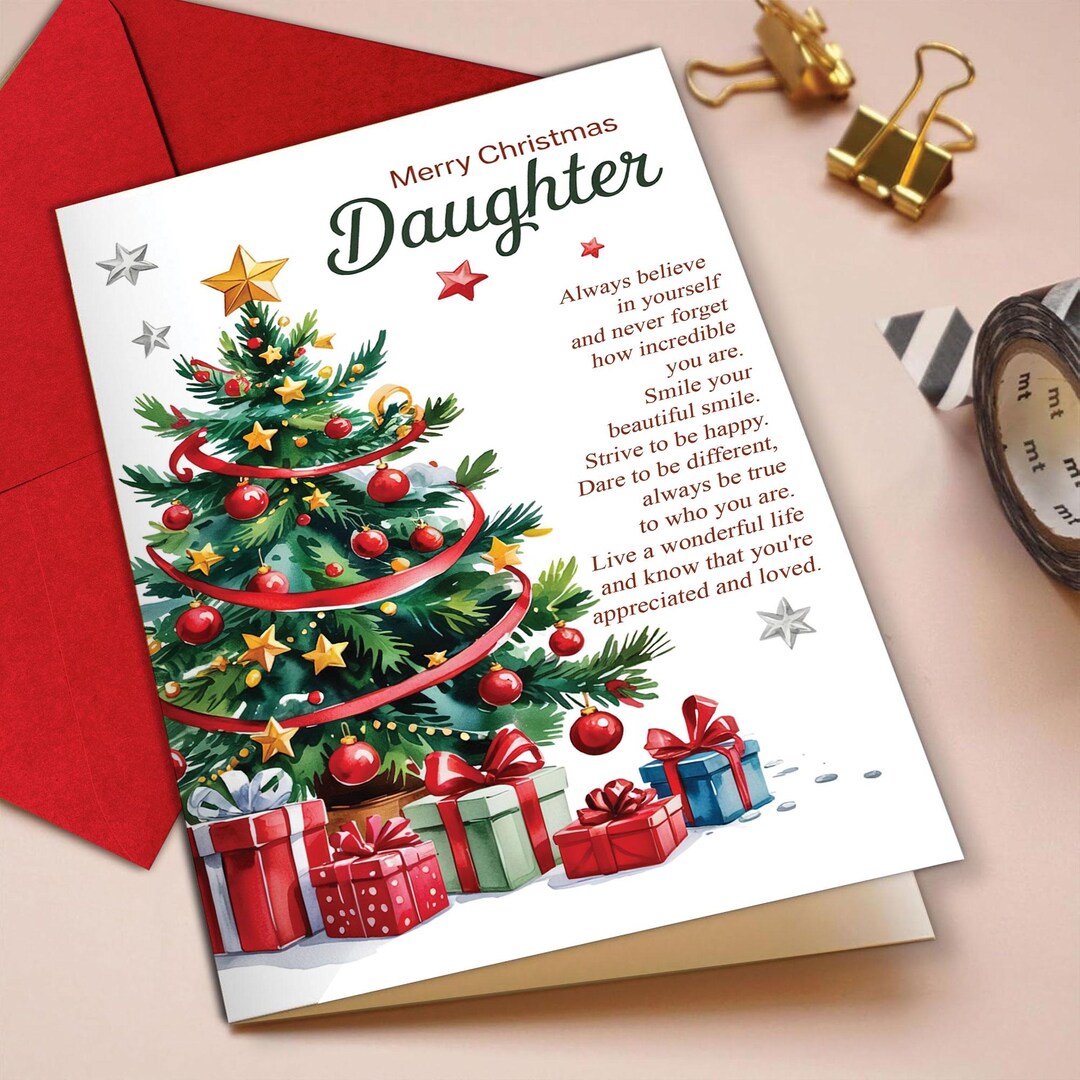 Merry Christmas Daughter Card, Holiday Greeting Card, Festive Christmas ...