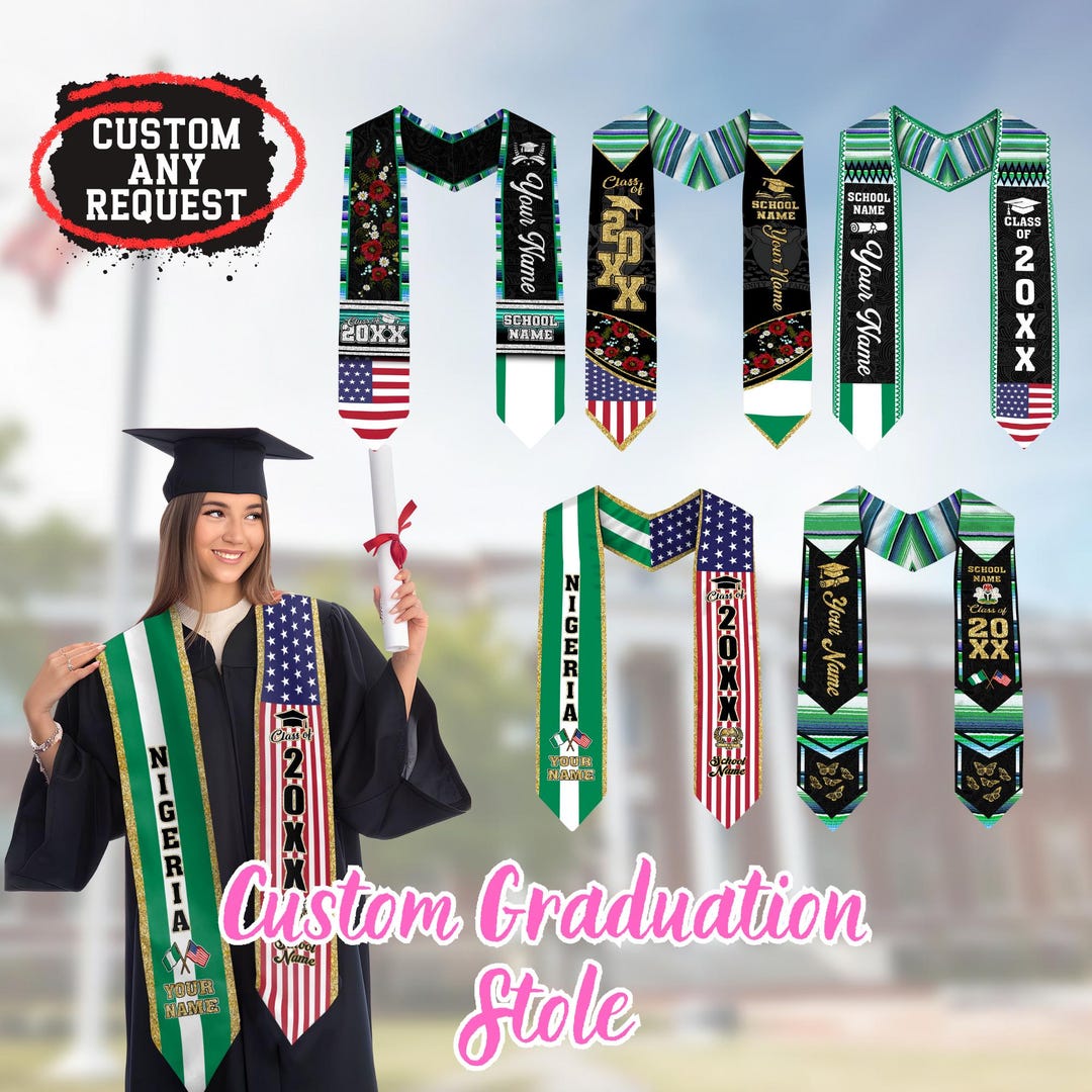 Personalized Nigeria Graduation Stole, Nigeria Flag Graduation Sash ...
