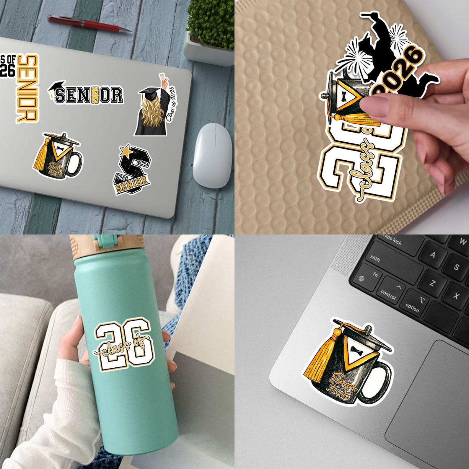 10pcs Senior Class of 2026 Sticker Pack: Black & Gold Graduation ...