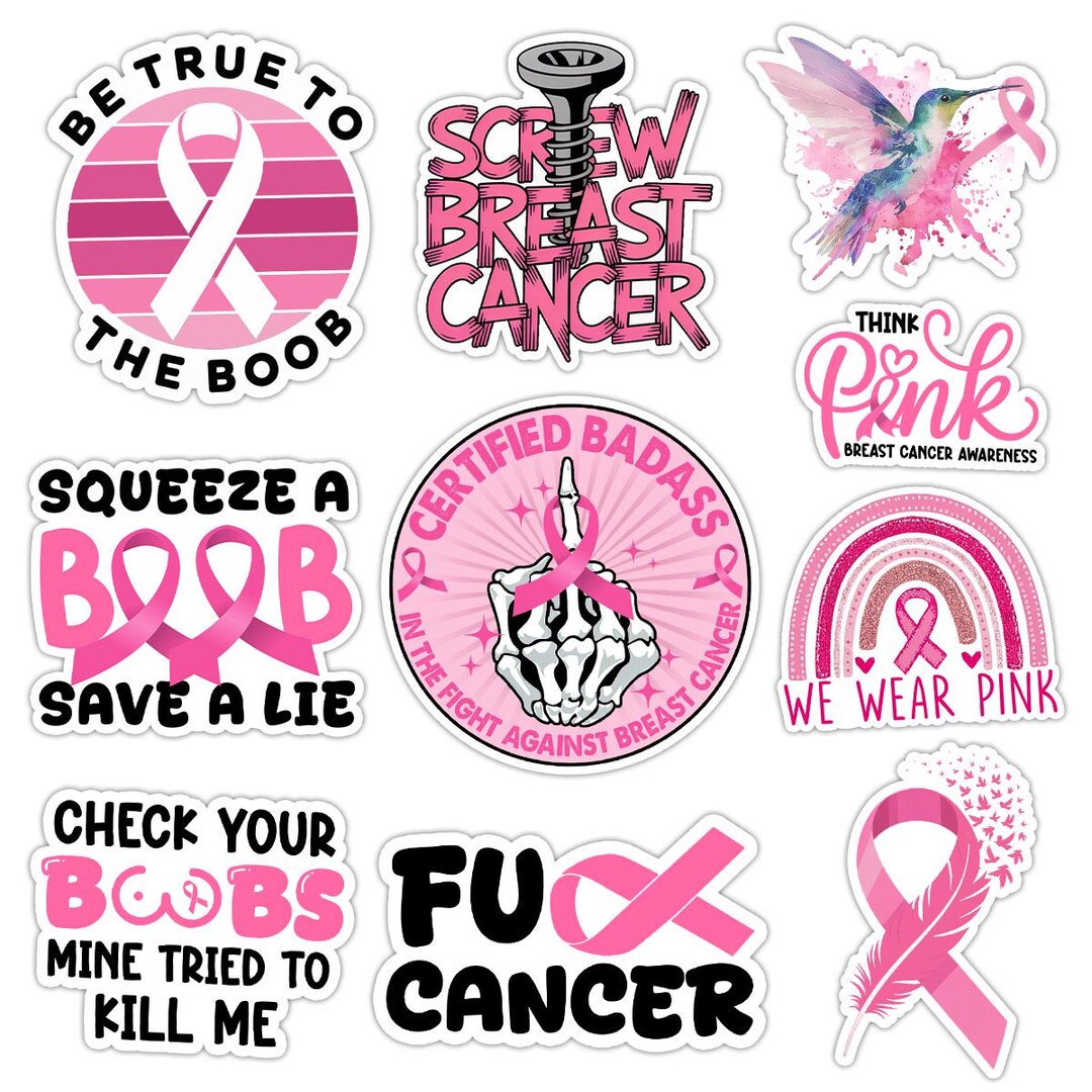 10pcs Breast Cancer Awareness Sticker Pack: Pink Ribbon Decals, Funny ...