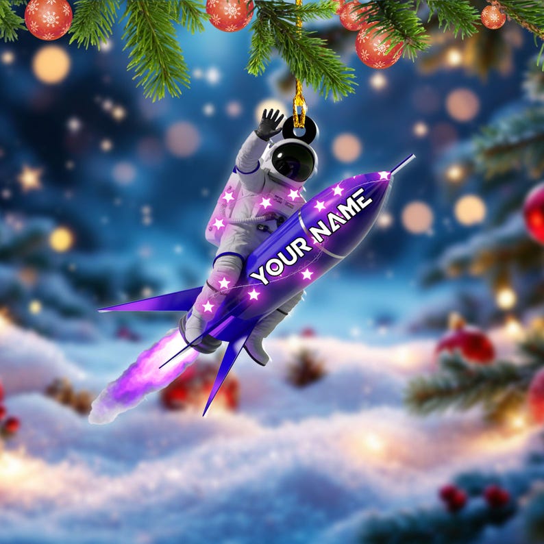 Custom Space Rocket Ornament 2025: Astronaut, Galaxy Tree Decor, 2D ...