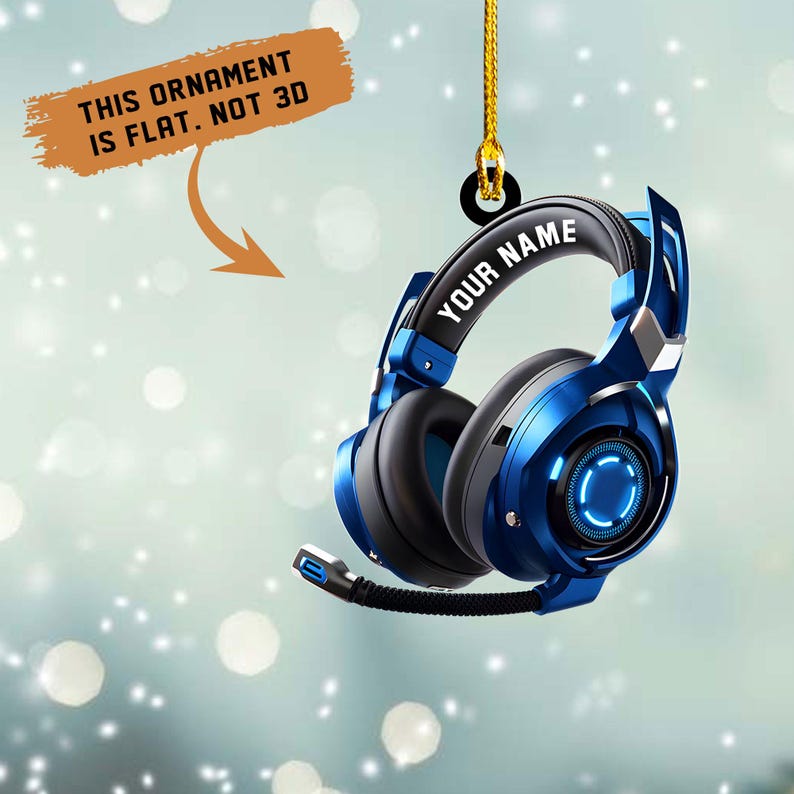 Personalized Gaming Headphone Christmas Ornament: Gamer Gift, 2D Flat ...