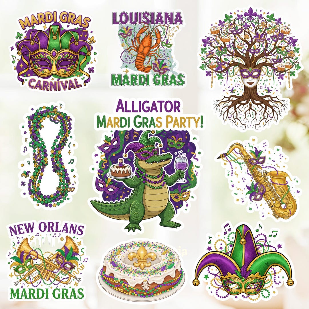 COMBO 9pcs Mardi Gras Sticker Pack, New Orleans Vinyl Sticker ...