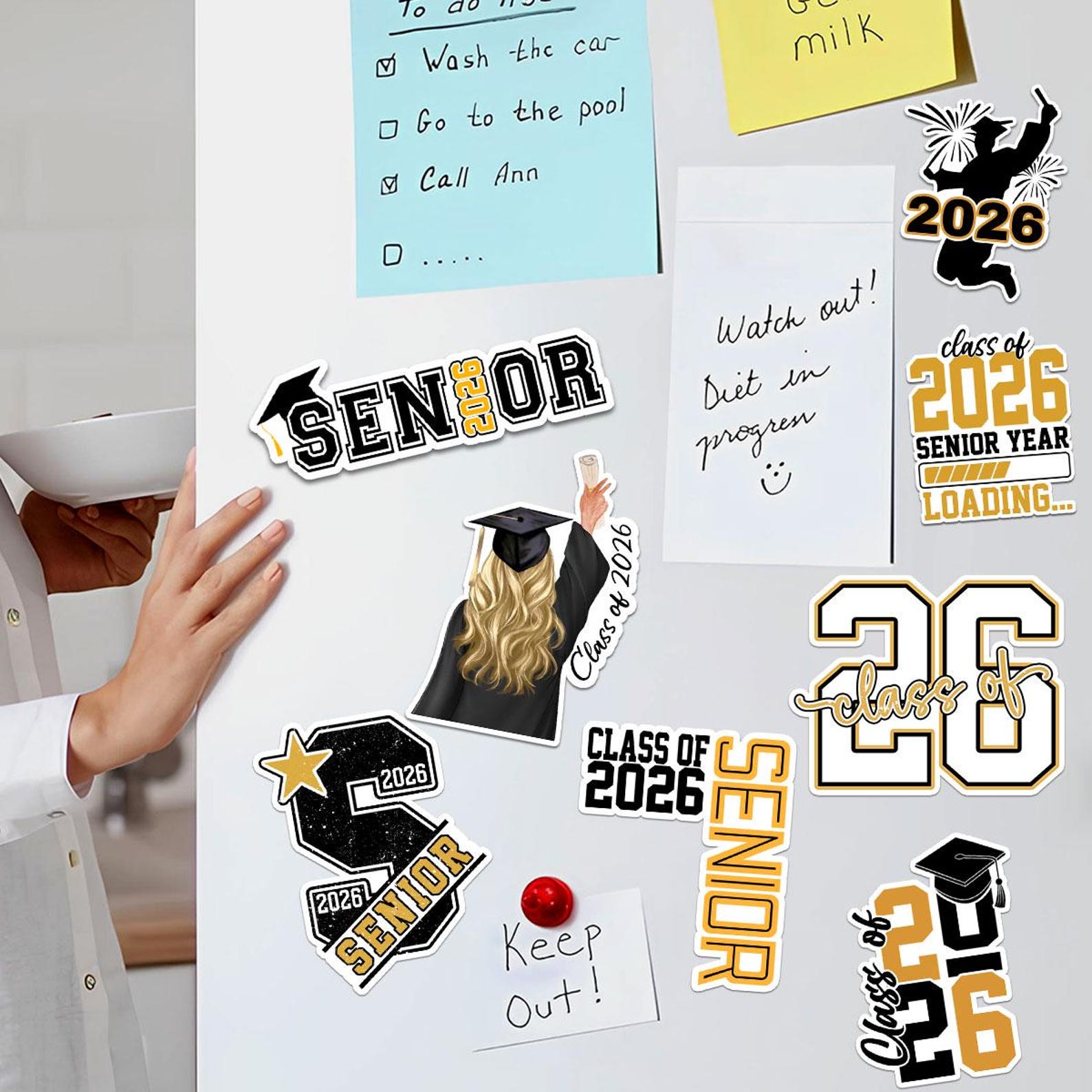 10pcs Senior Class of 2026 Sticker Pack: Black & Gold Graduation ...