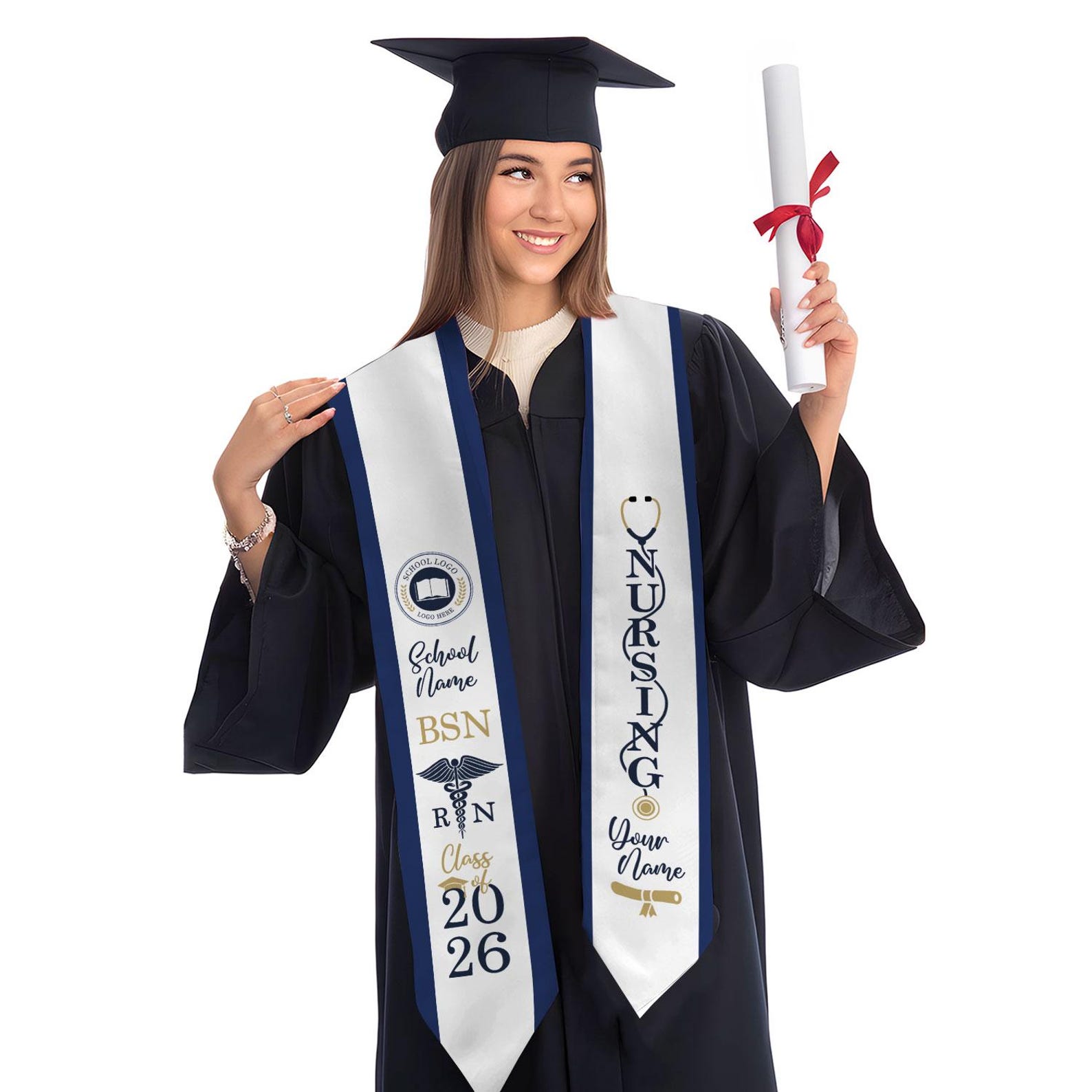 Personalized Nurse Graduation Sash 2026, Custom Photo Stole for Future ...
