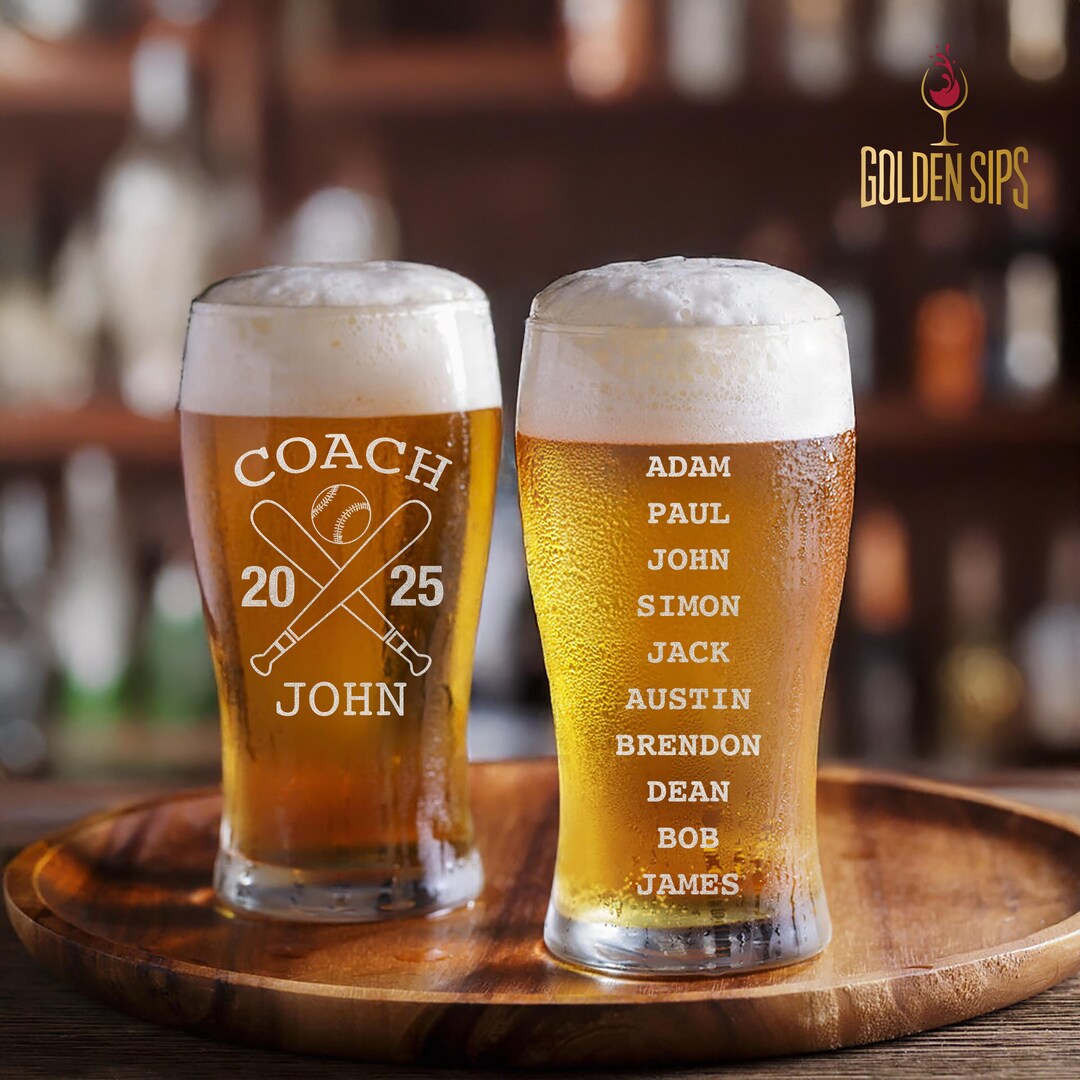 Custom Baseball Coach Beer Pints, Personalized Name Baseball Coach ...