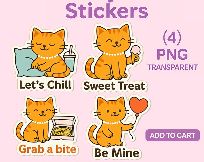 Kawaii Cat and Food PNG Bundle Cute Kitten Clipart Set Cat Lover Cat ...