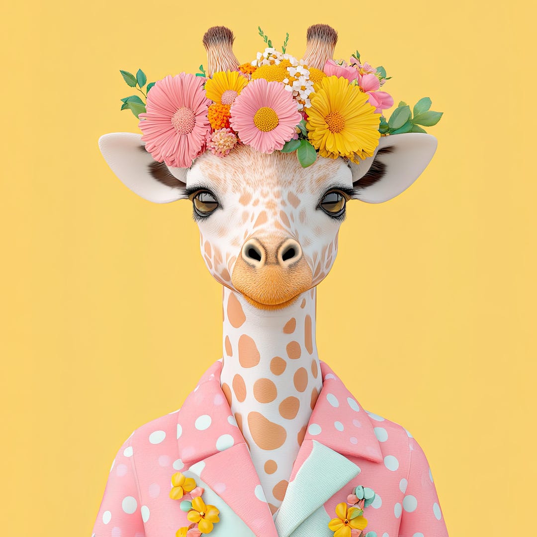 Elegant Giraffe Art Prints. Fashion and Polka Dot Giraffe Lover. Floral ...