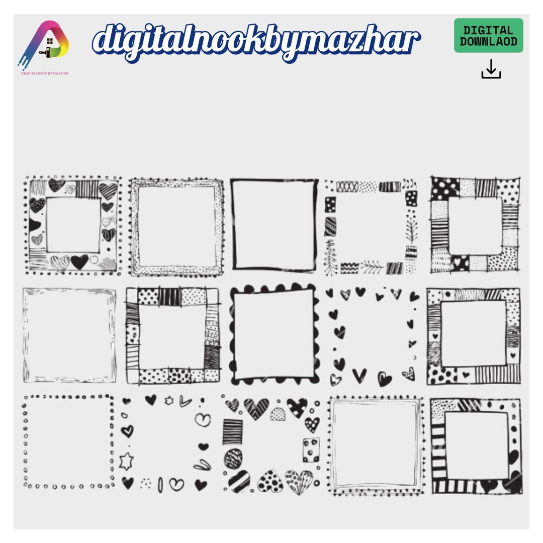 Whimsical Hand Drawn Frame SVG Bundle, Doodle Borders, Wavy Clipart for ...