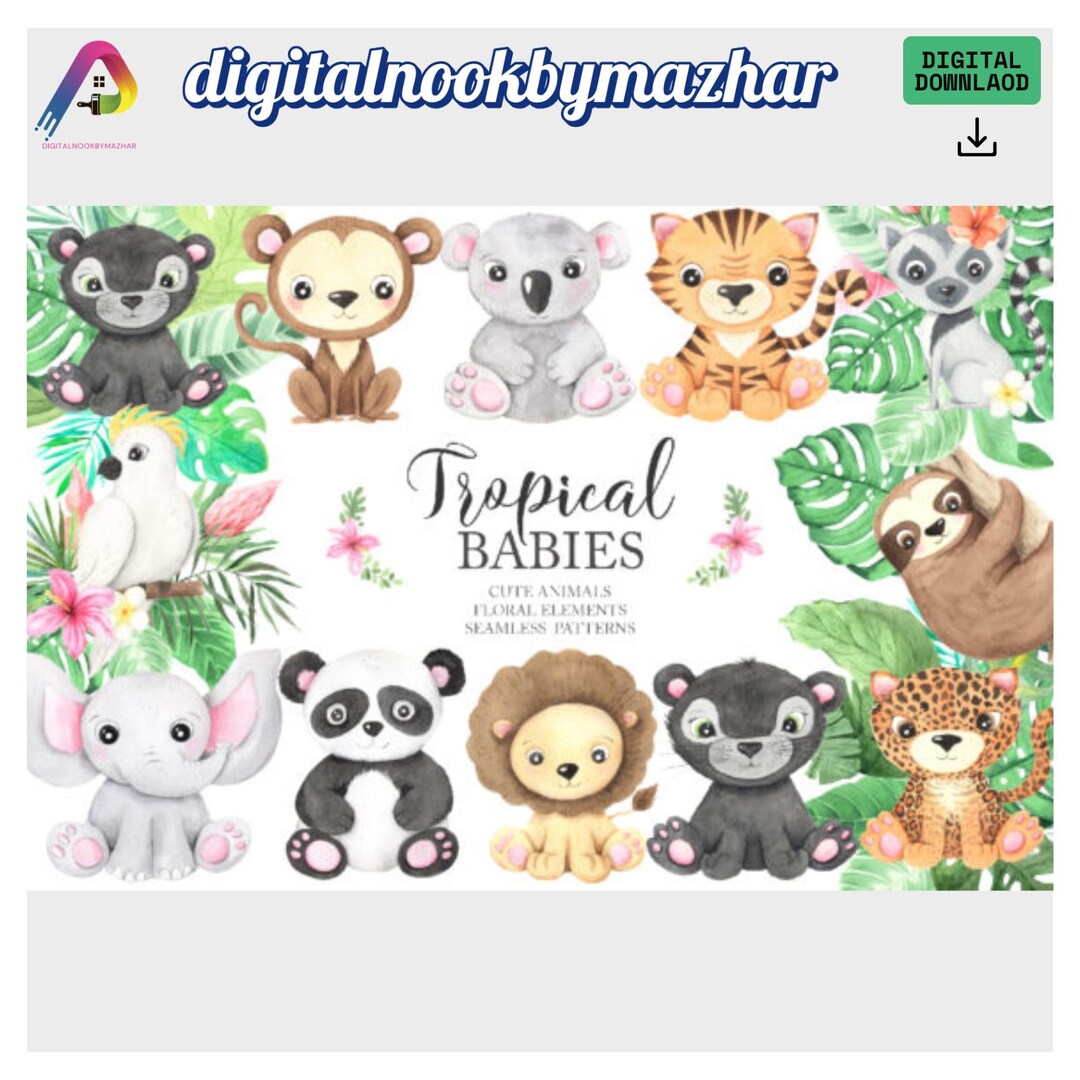 Watercolor Tropical Animals Clipart Bundle: Safari Jungle Set (digital ...