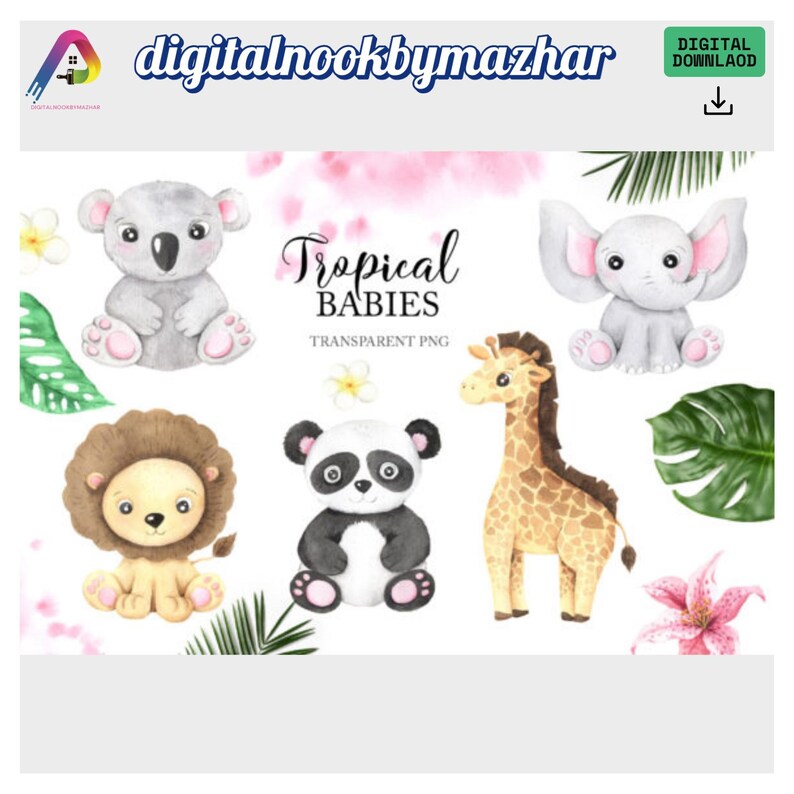 Watercolor Tropical Animals Clipart Bundle: Safari Jungle Set (digital ...