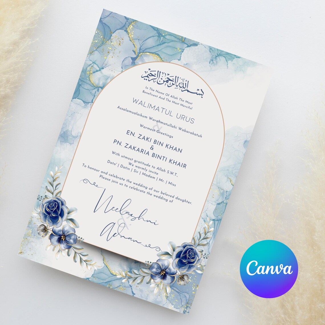 Canva/editable Nikah Invitation Card | Muslim Wedding With Royal Gold ...
