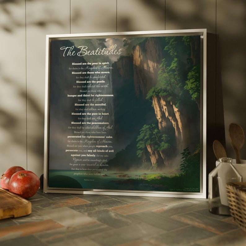 The Beatitudes Wall Art, Matthew 5:3-12, Christian Framed Canvas ...
