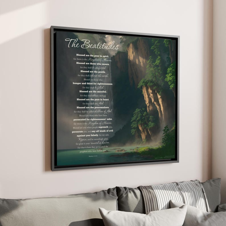 The Beatitudes Wall Art, Matthew 5:3-12, Christian Framed Canvas ...