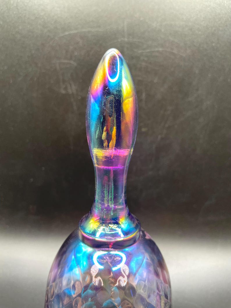 Fenton Amethyst Diamond Optic Iridescent Ruffled Rim Bell, Hand Painted ...