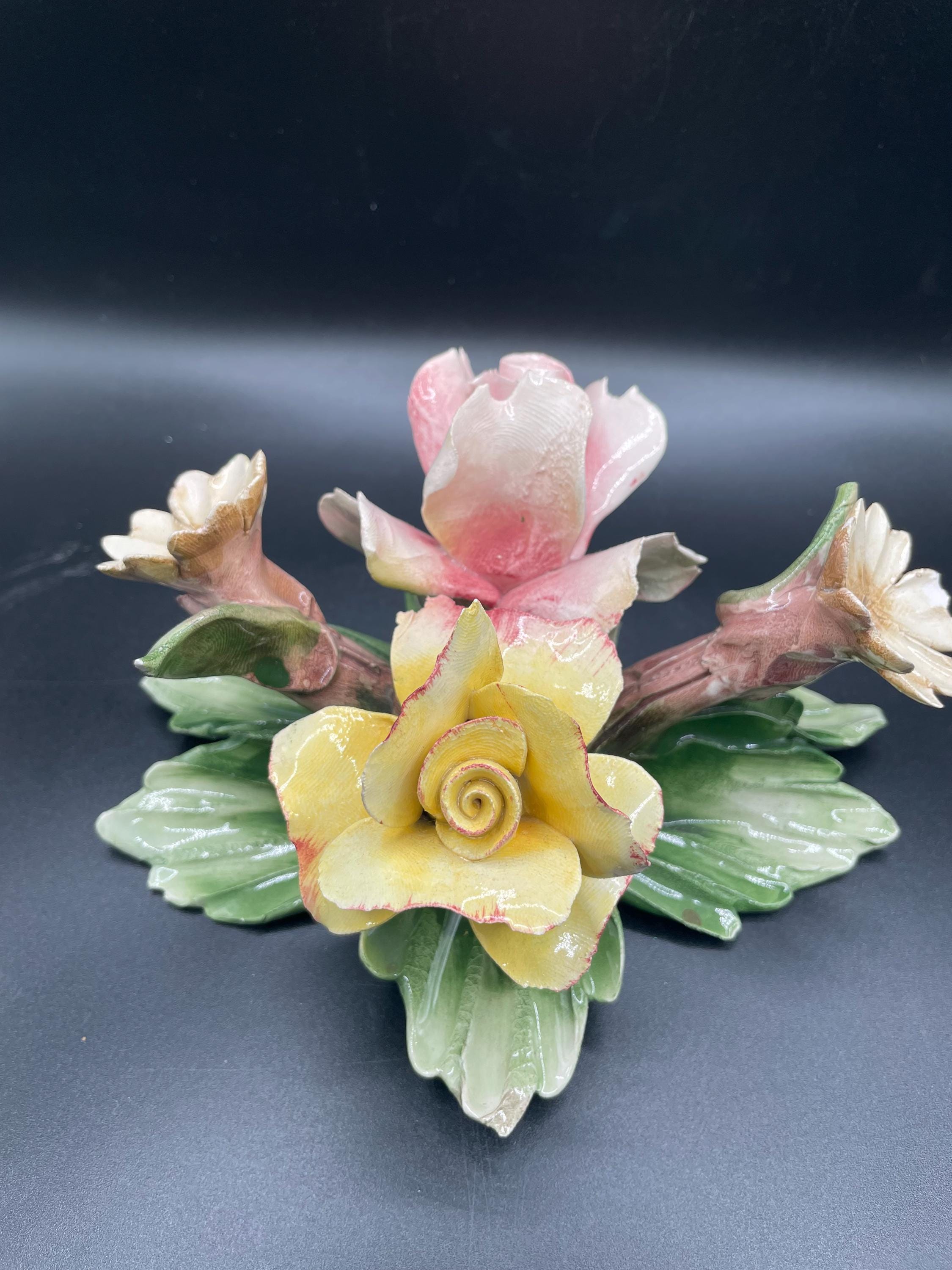 Vintage Capodimonte Porcelain Hand Painted Roses Floral Centerpiece ...