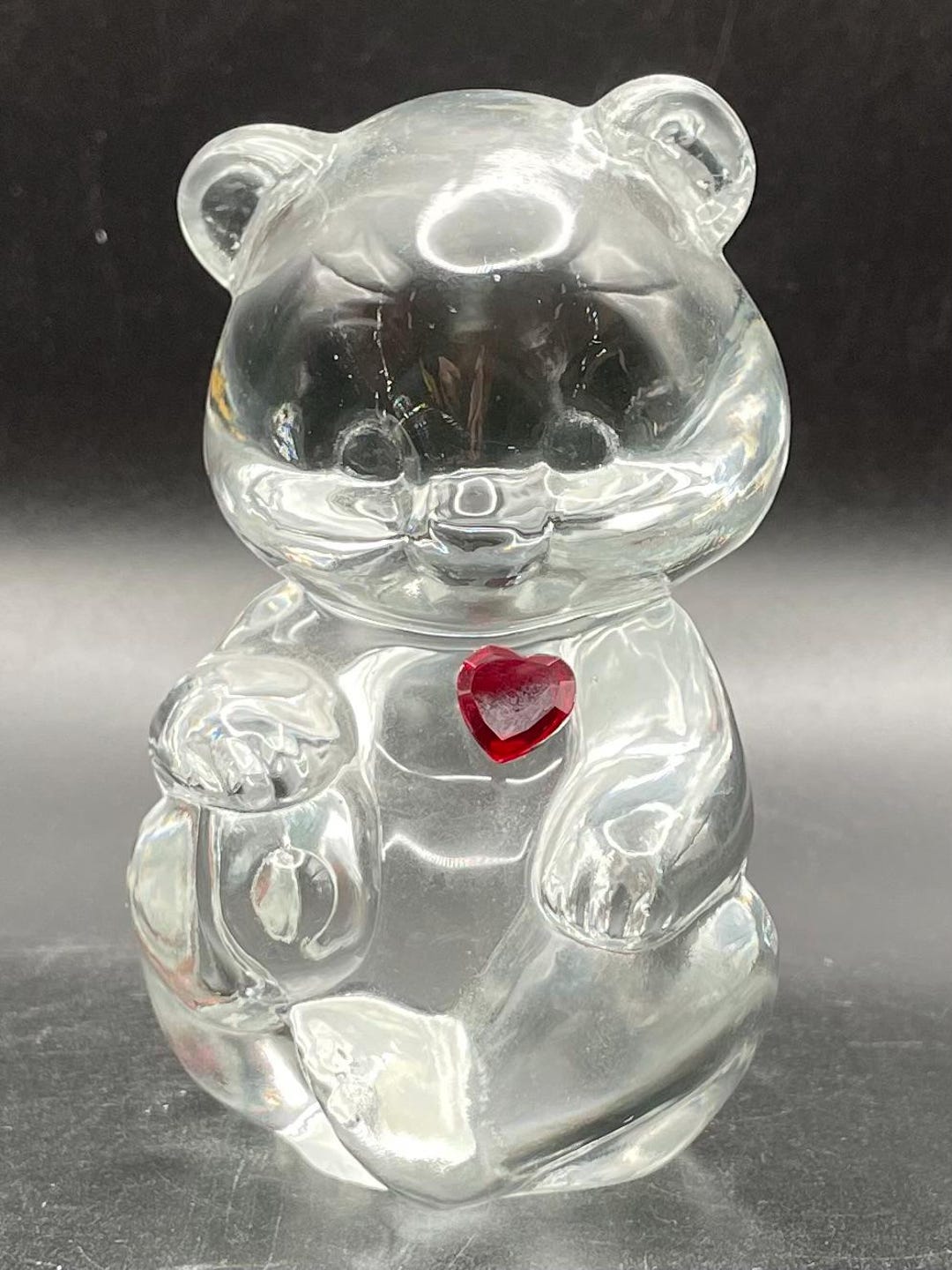 Fenton Glass Teddy Bear Figurine With Ruby Red Heart, July Birthstone ...