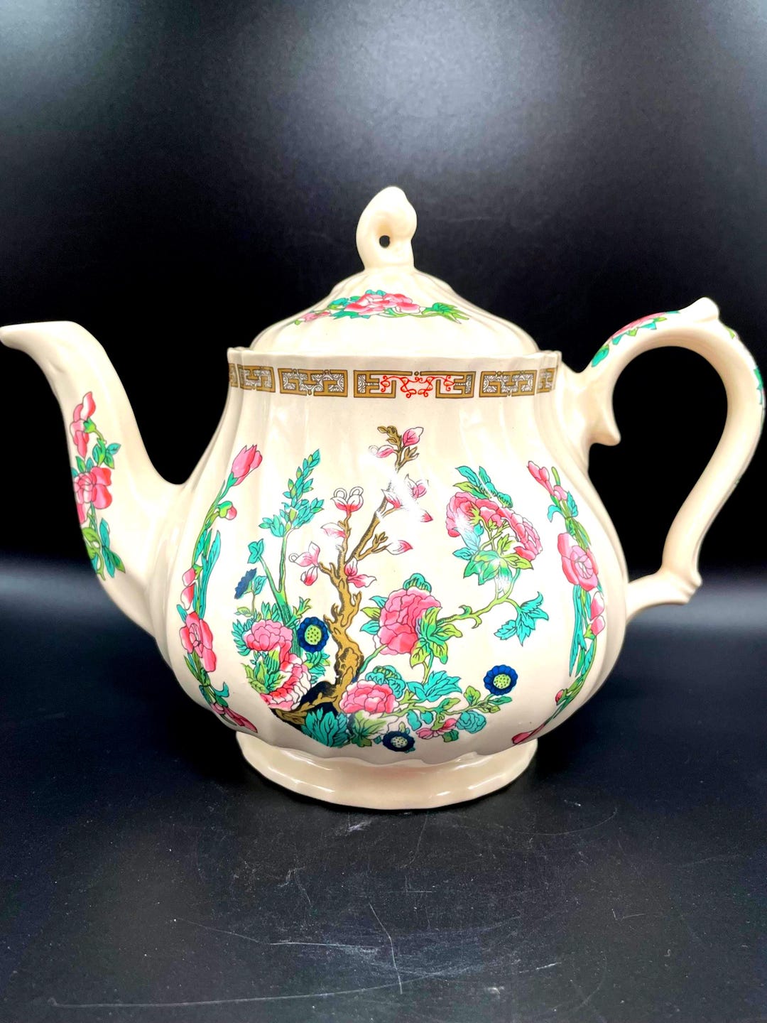 Sadler Swirl Teapot in Indian Tree Pattern, Hand-painted Floral Motifs ...