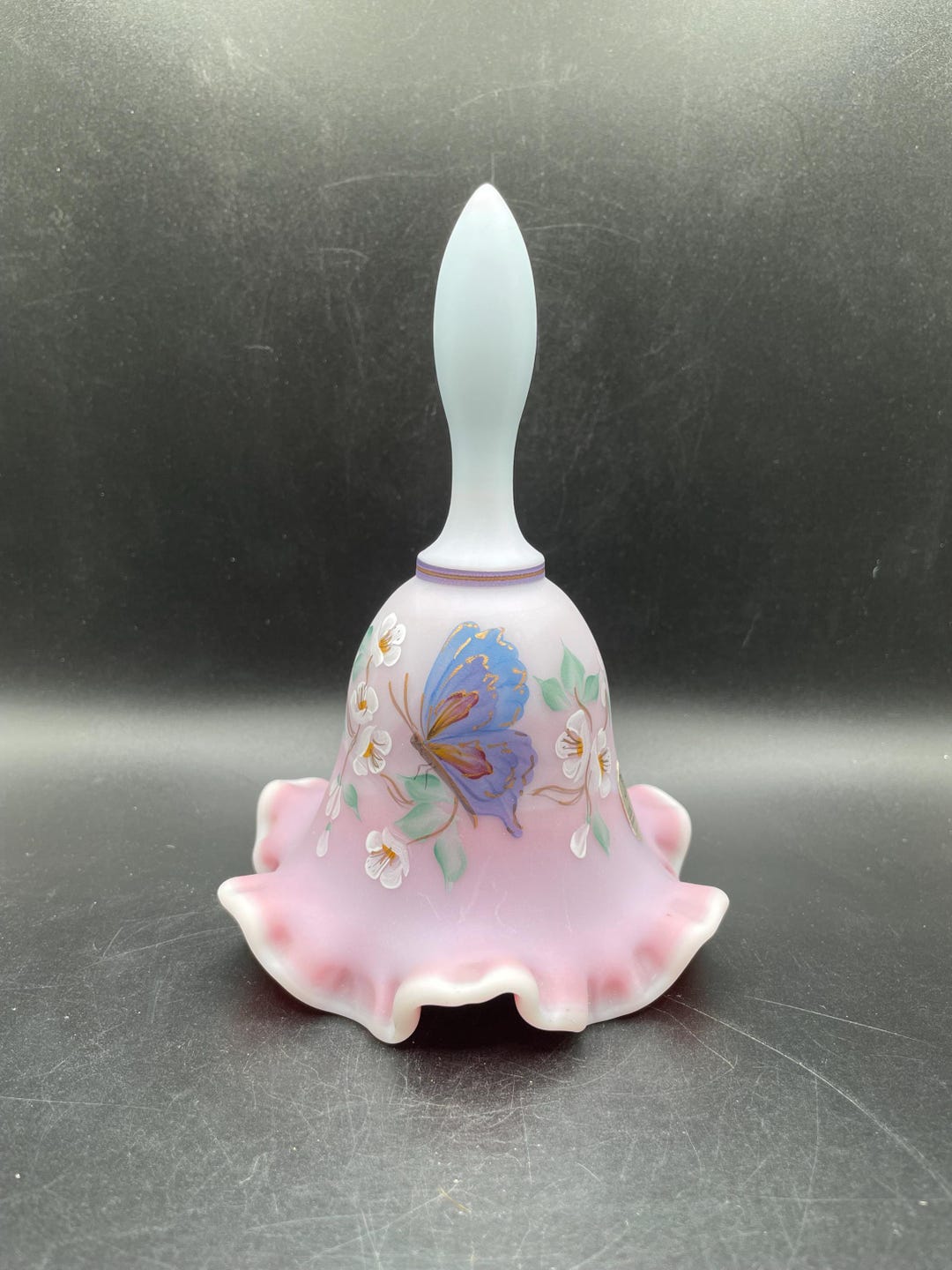 Fenton Blue Burmese Butterfly Bell, Ruffled Rim, Limited Edition, Hand ...