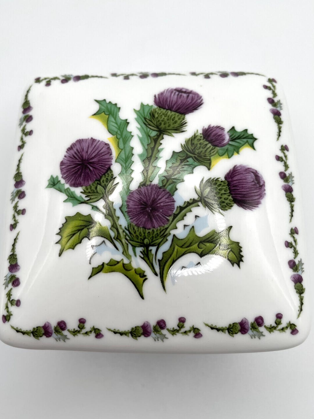 Vintage Leonardo Collection Trinket Box With Purple Thistle Flowers ...