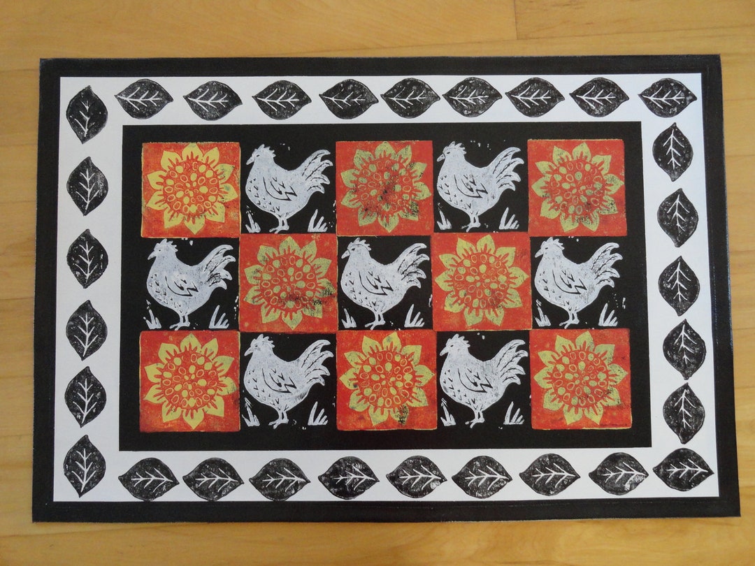 Chicken and Sunflowers With Leaf Border - Etsy