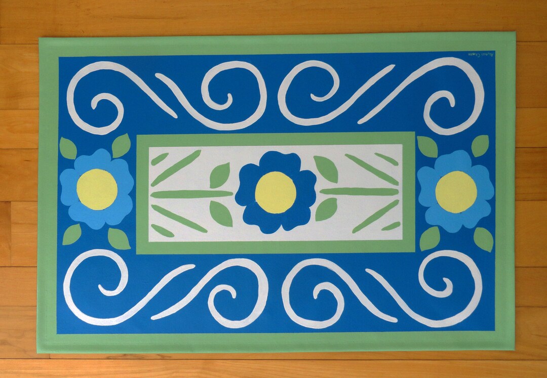 Flowers and Scrolls Floorcloth - Etsy