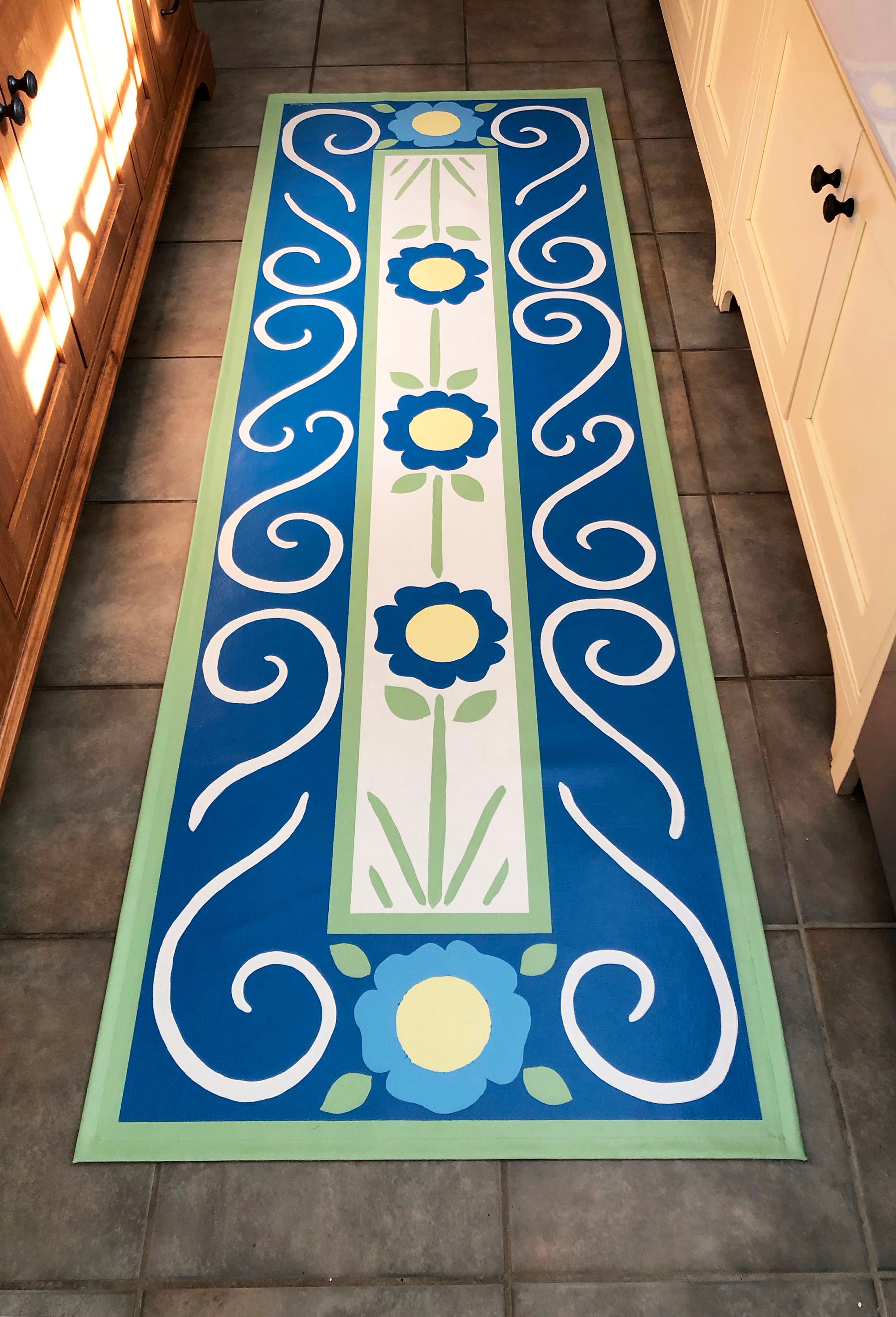 Flowers and Scrolls Floorcloth Runner - Etsy