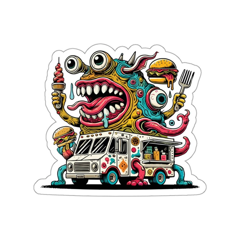 FOOD TRUCK MONSTER Sticker Gift for Creative Minds Quirky Kids Holiday ...