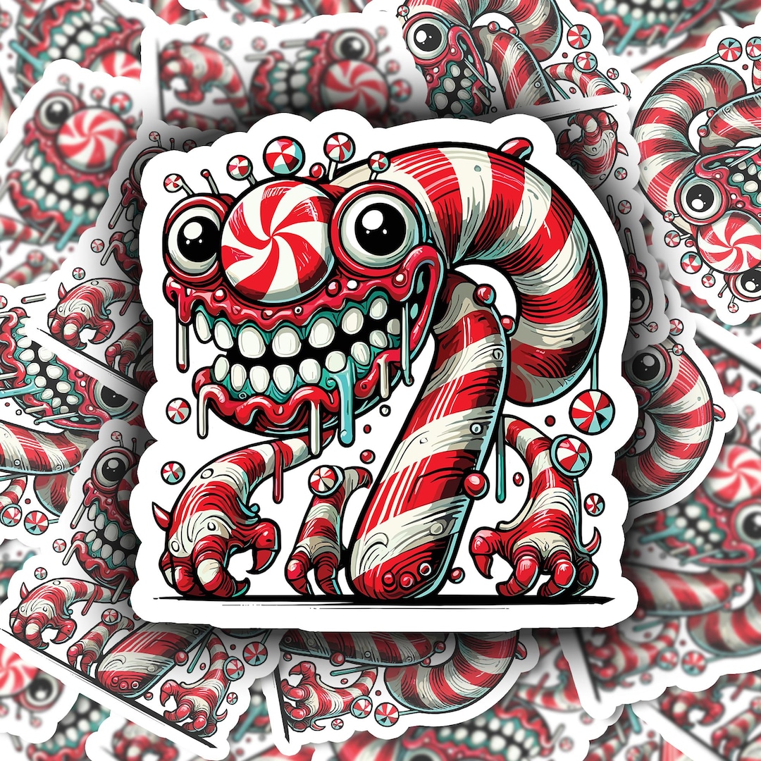 CANDY CANE MONSTER Vinyl Sticker for Laptop Water Bottle Skateboard ...