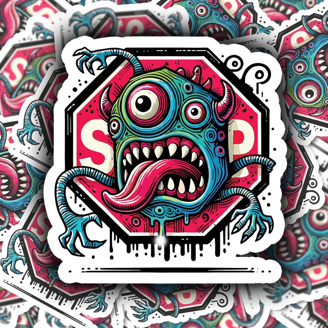STOP SIGN MONSTER Vinyl Sticker for Laptop Water Bottle Skateboard ...