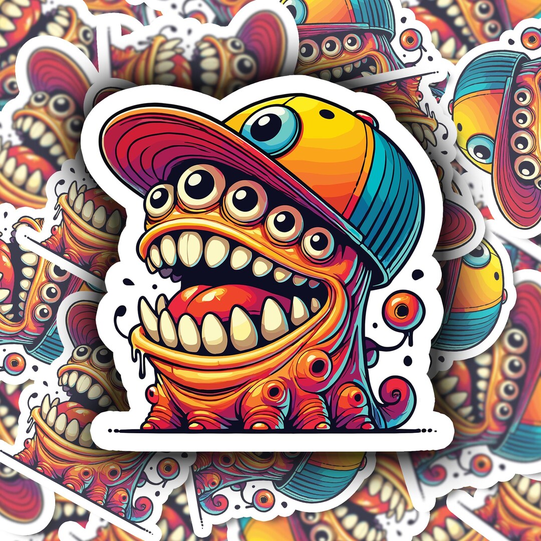 BASEBALL CAP MONSTER Vinyl Sticker for Laptop Water Bottle Skateboard ...