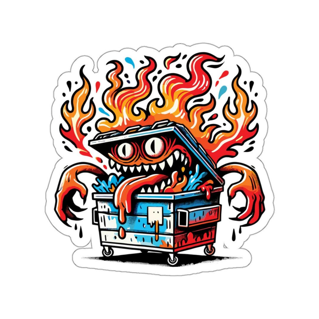 DUMPSTER FIRE MONSTER Vinyl Sticker for Laptop Water Bottle Skateboard ...