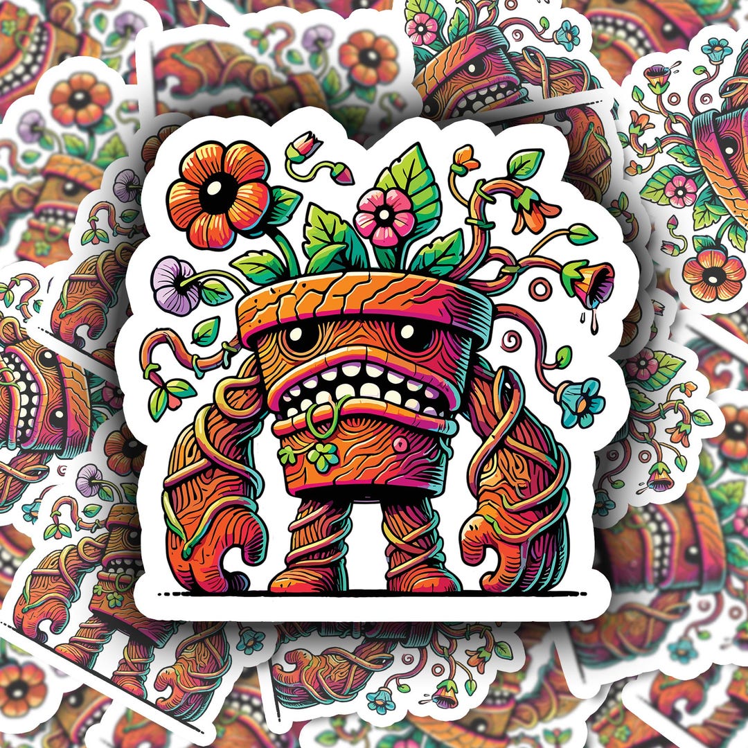 FLOWER POT MONSTER Vinyl Sticker for Laptop Water Bottle Skateboard ...