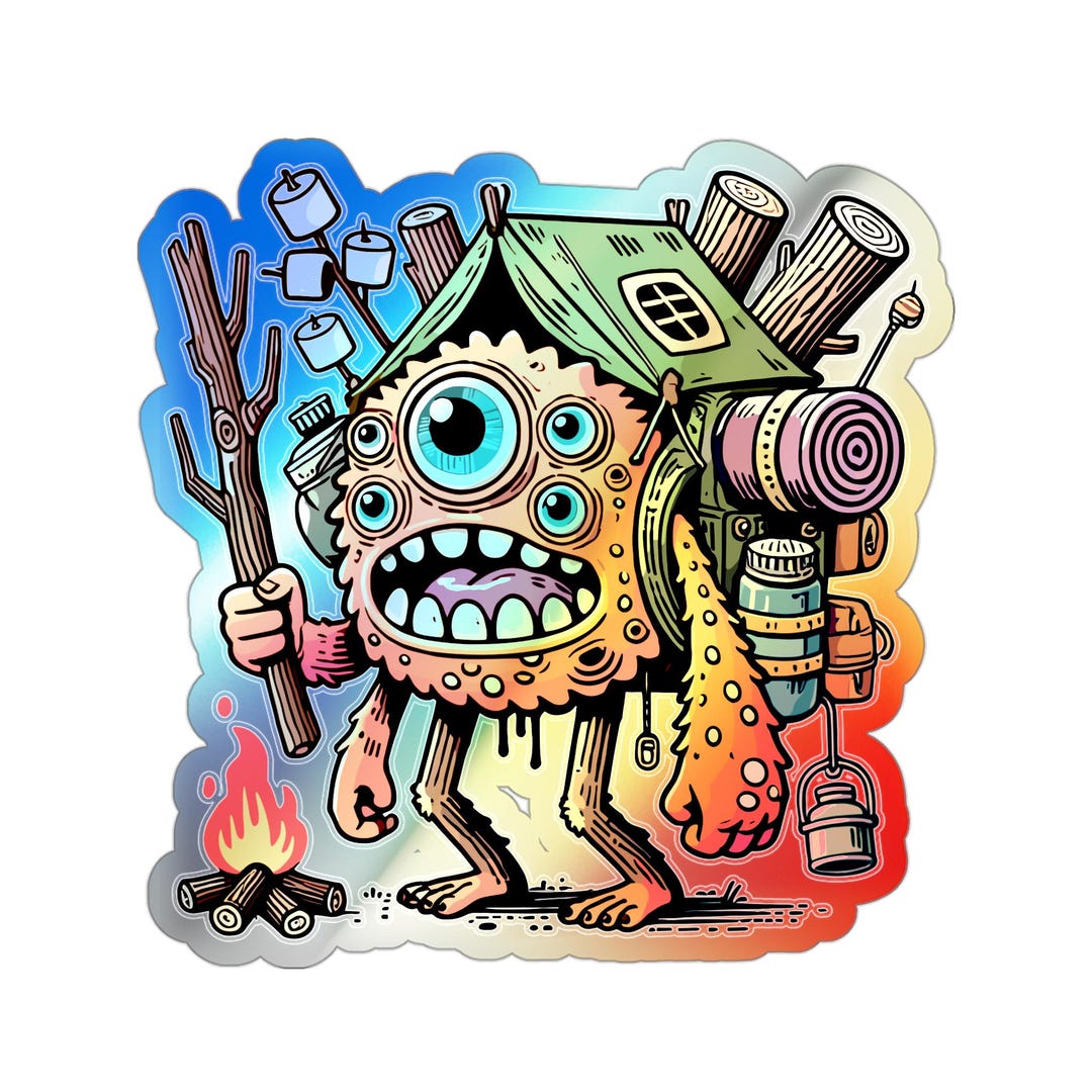 CAMPING MONSTER Sticker Gift for Creative Minds Quirky Kids Holiday ...