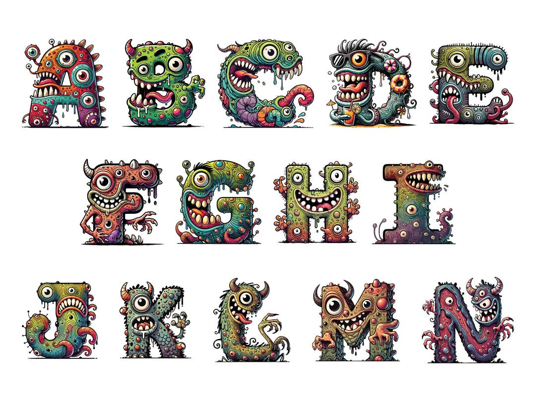 Monster Alphabet Letters Creepy Cute A-Z Monster Art Stickers Wall ...